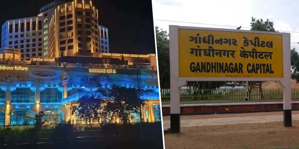 What are the features of the upgraded Gandhinagar railway station