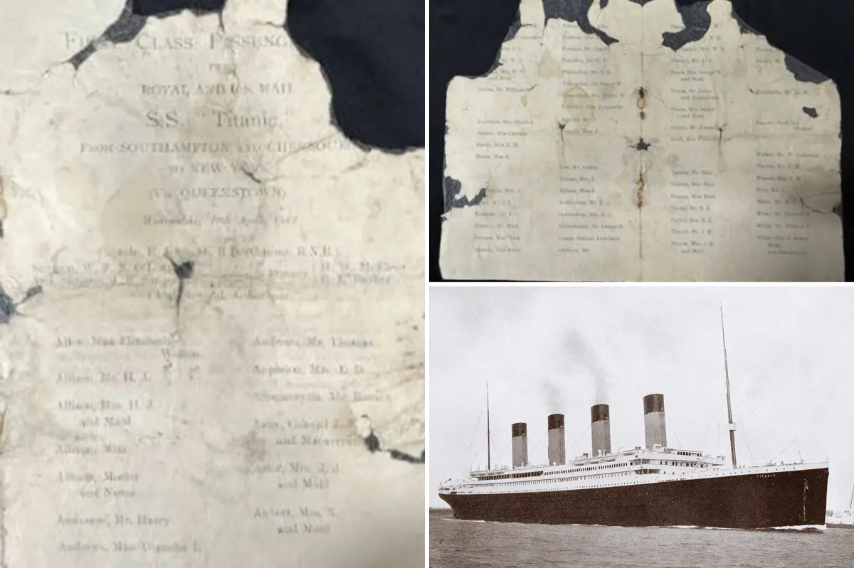 Titanic's First-Class Passenger List Expected To Sell For More Than $100K
