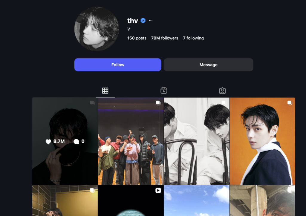 BTS’ V Sets Unbreakable Instagram Record With 70 Million Followers